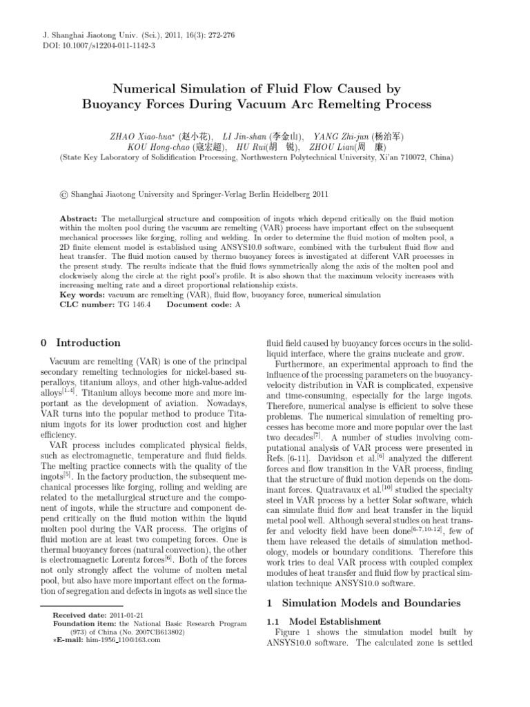Fluid Flow Simulation in VAR Process | PDF | Viscosity | Ingot