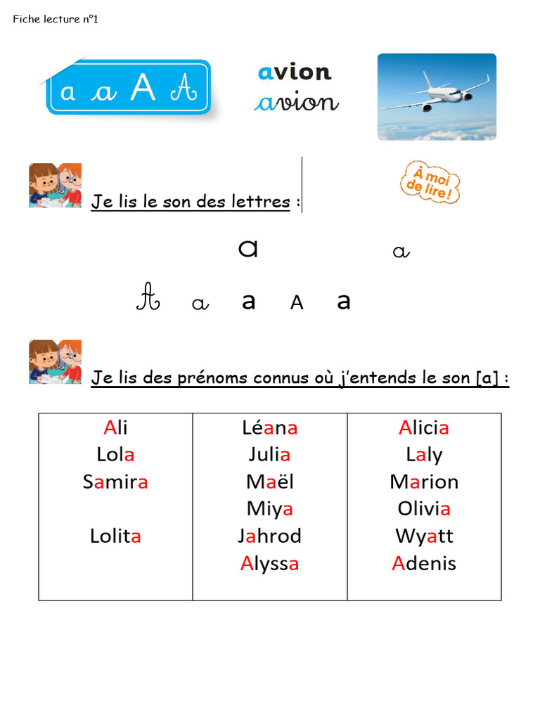 Fiches de lecture : sons et prénoms | PDF