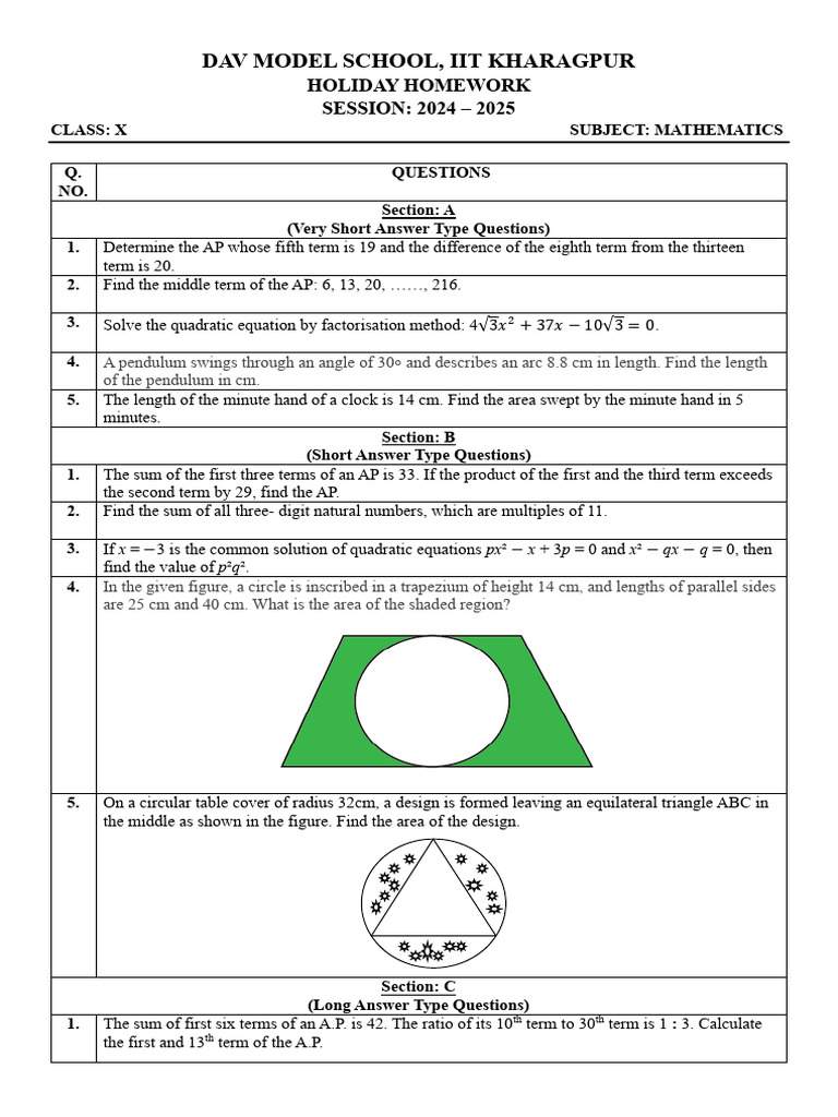 Holiday Homework Class - X Maths 2024-25 | PDF | Area | Speed