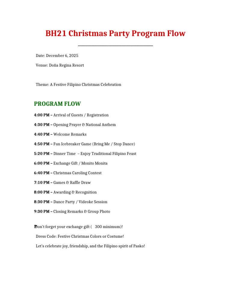 BH21 Christmas Party Program | PDF