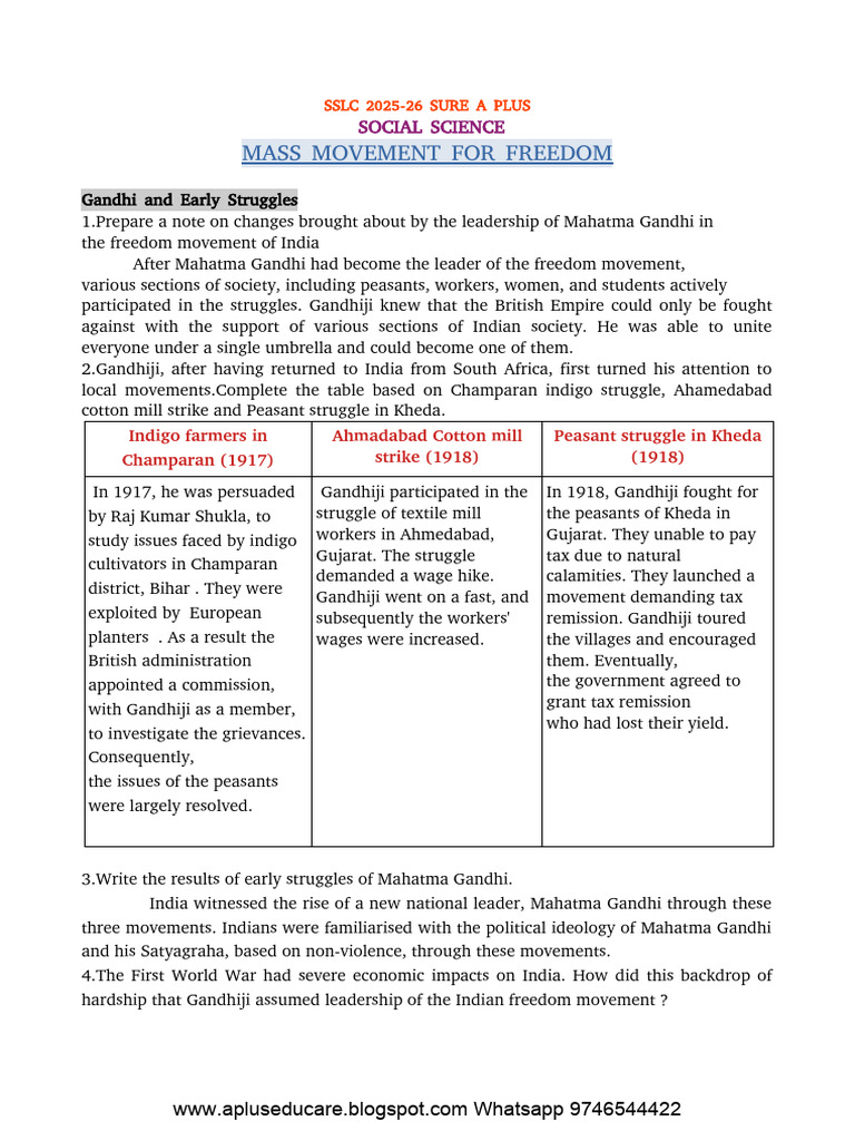 Class 10 History: Mass Movement Notes | PDF | Mahatma Gandhi | Indian ...