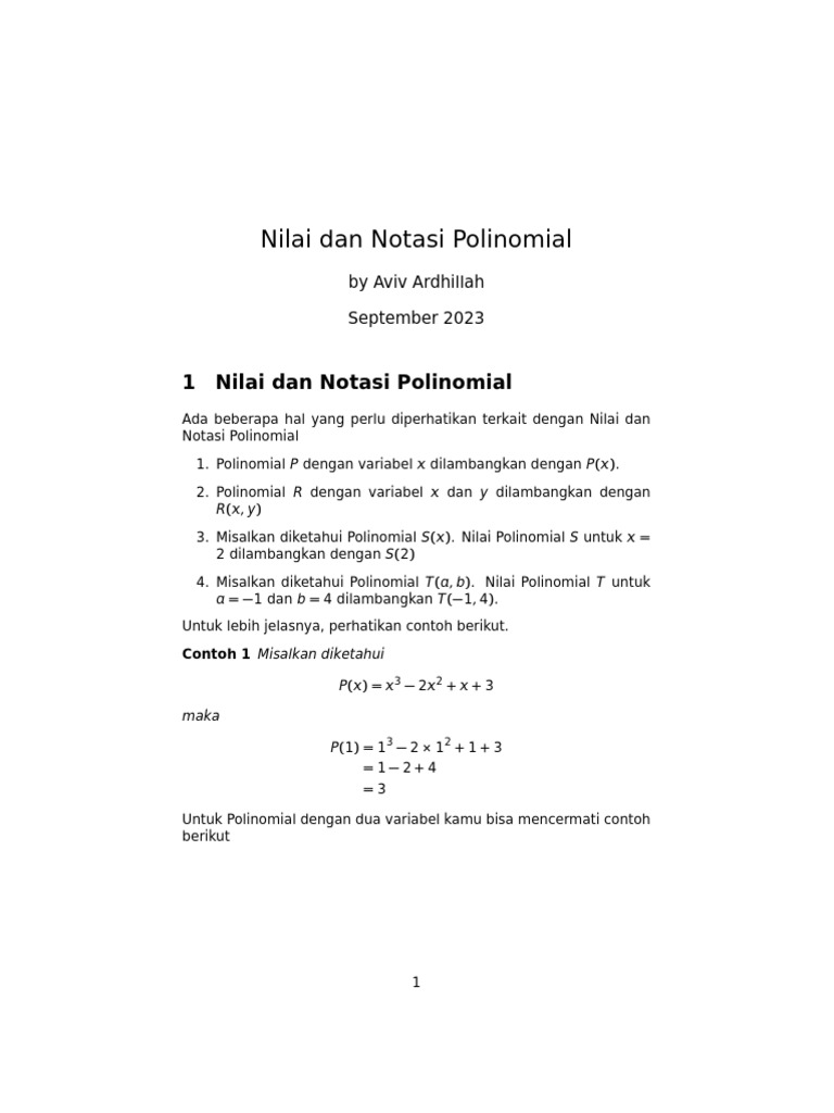 Polinomial 2 Notasi Dan Nilai Polinomial | PDF