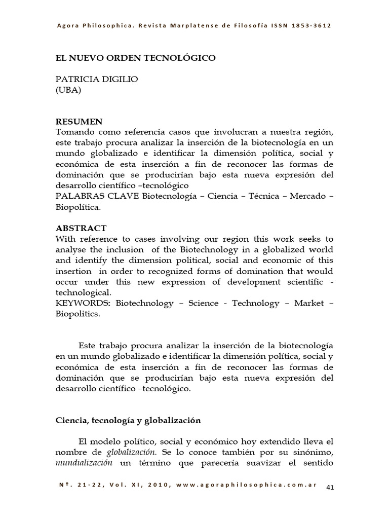 Digilio - El Nuevo Orden Tecnológico | PDF | Ideologías | Agricultura