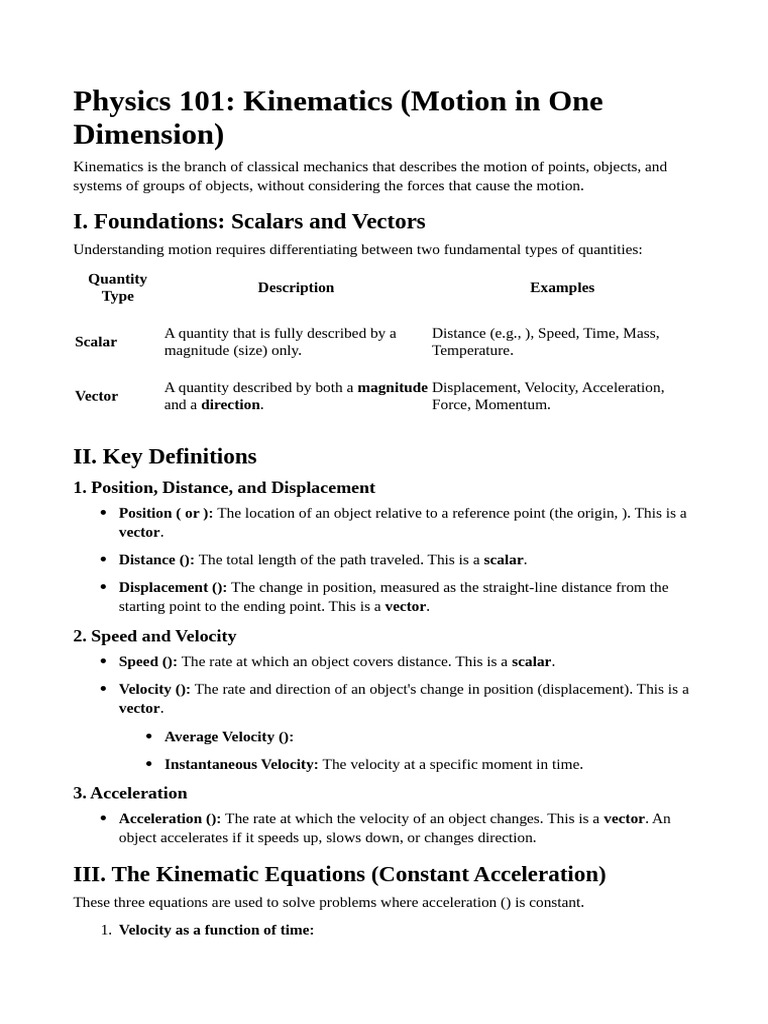 Kinematics: Motion in One Dimension | PDF