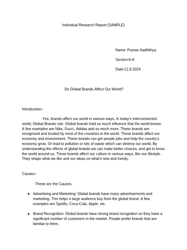 Individual Research Report | PDF | Brand | Waste
