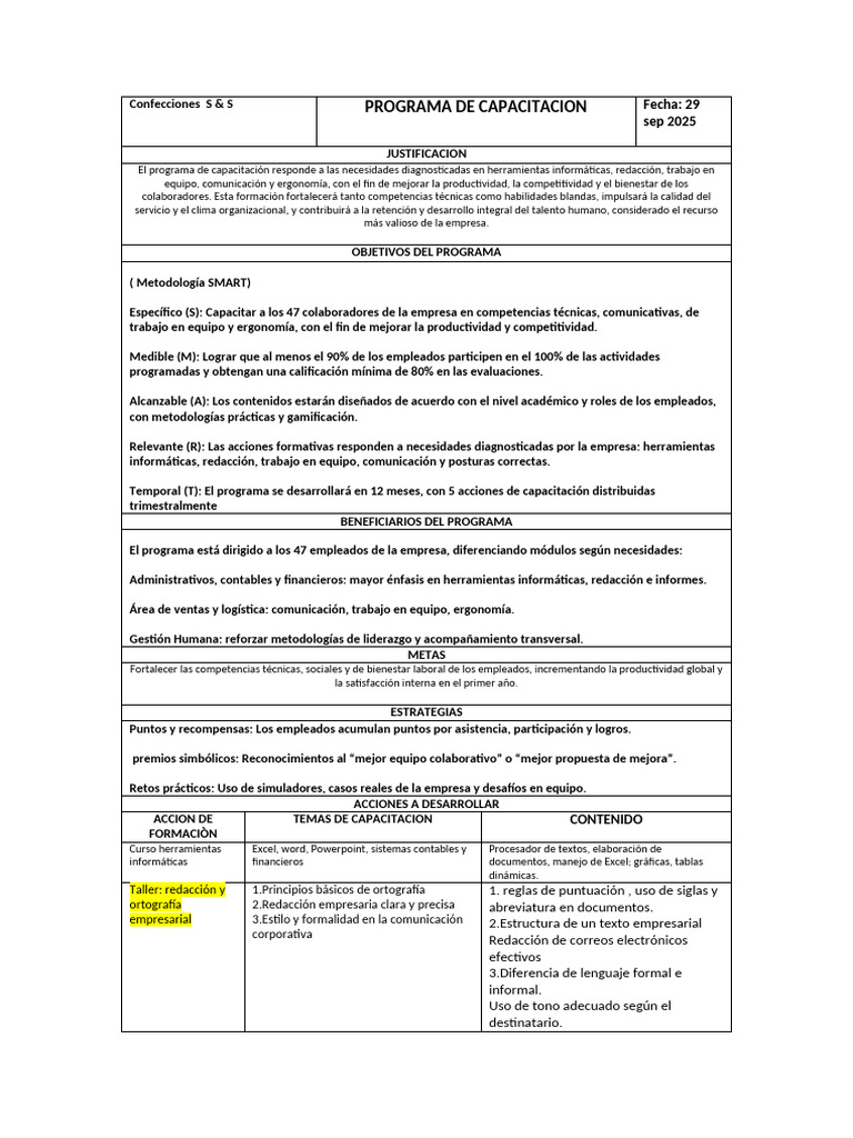 Anexo Programa de Capacitacion | PDF