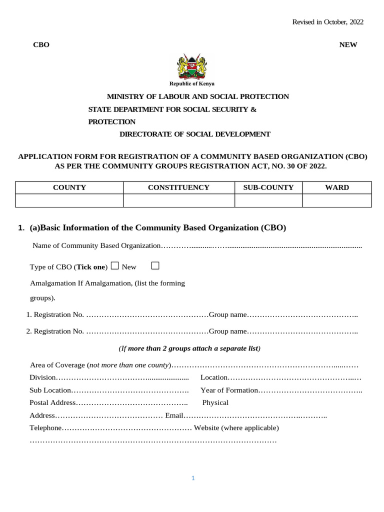 CBO Registration Application Form 2022 | PDF