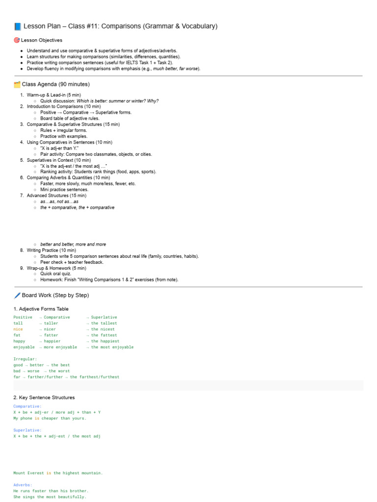 Lesson Plan: Comparisons in English | PDF | Linguistics