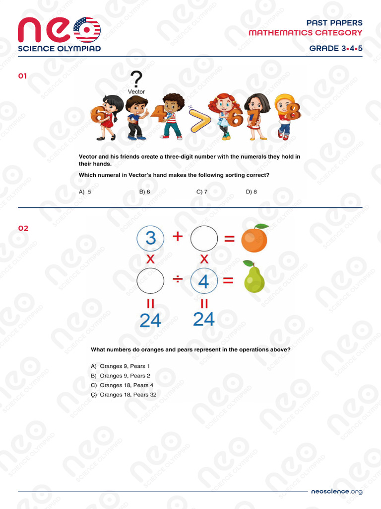 Grade 3-5 Math Past Papers | PDF