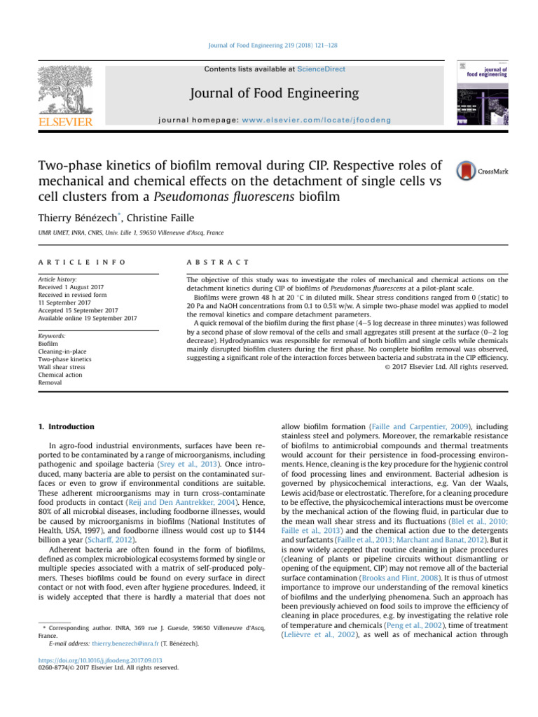Two-Phase Kinetics of Biofilm Removal During CIP. Respective Roles of ...