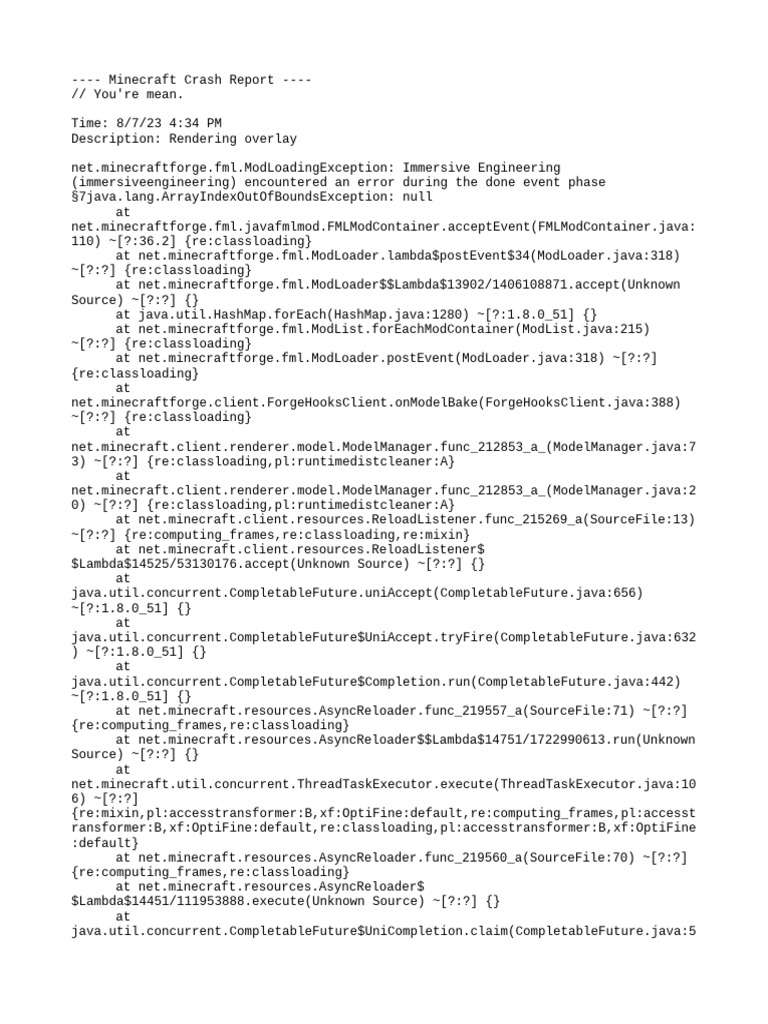 Minecraft Immersive Engineering Crash | PDF | Java Virtual Machine | Programming Paradigms