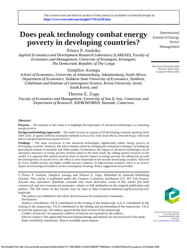 Does Peak Technology Combat Energy Poverty in Developing Countries ...