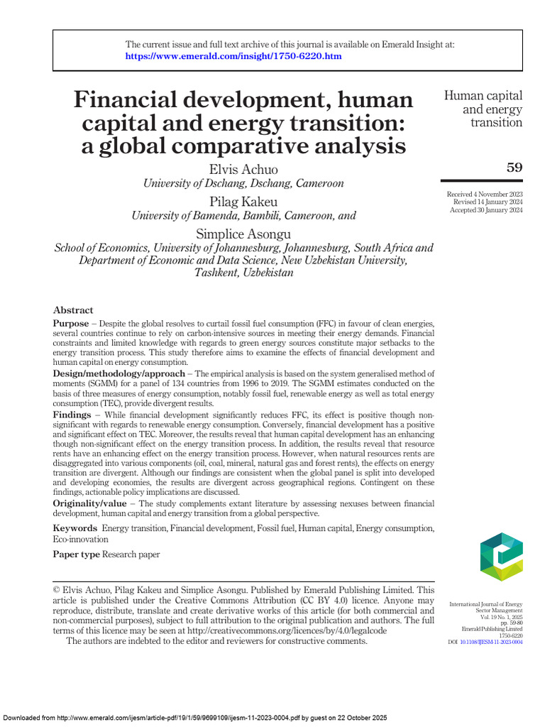Financial Development, Human Capital and Energy Transition: A Global ...