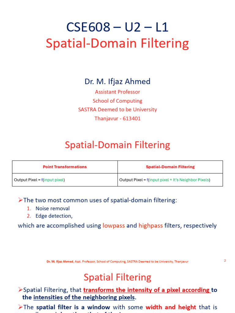 U2-L4 Spatial Domain Filtering | PDF | Algorithms | Applied Mathematics