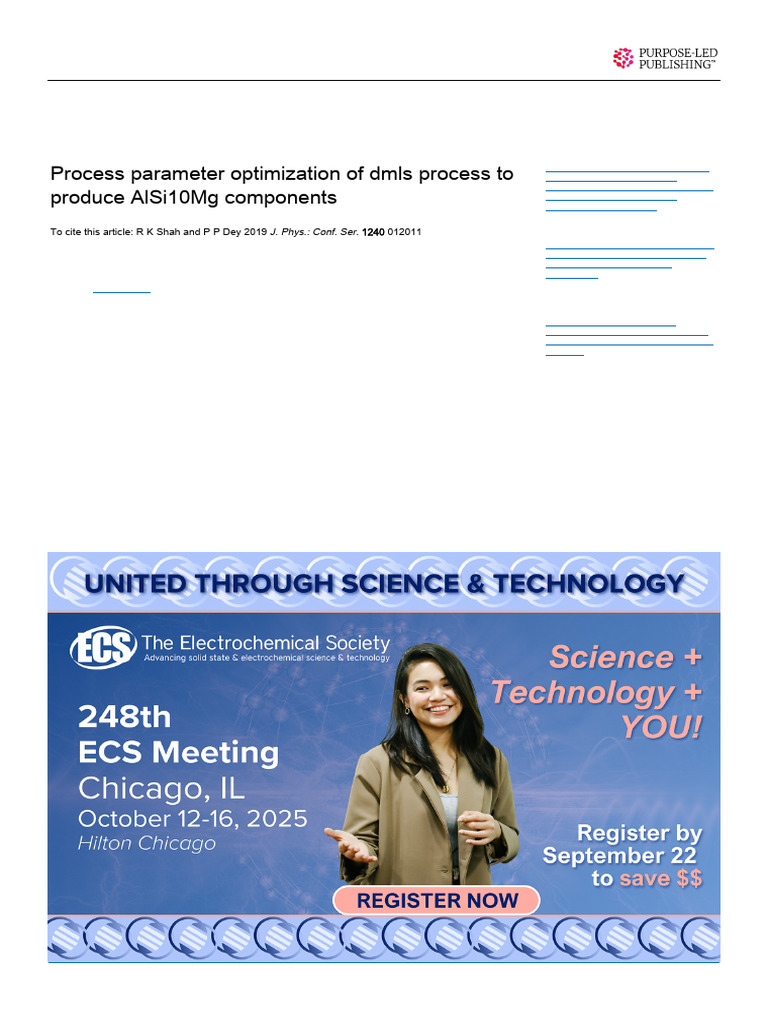 Process Parameter Optimization of Dmls Process To | PDF | Secondary ...