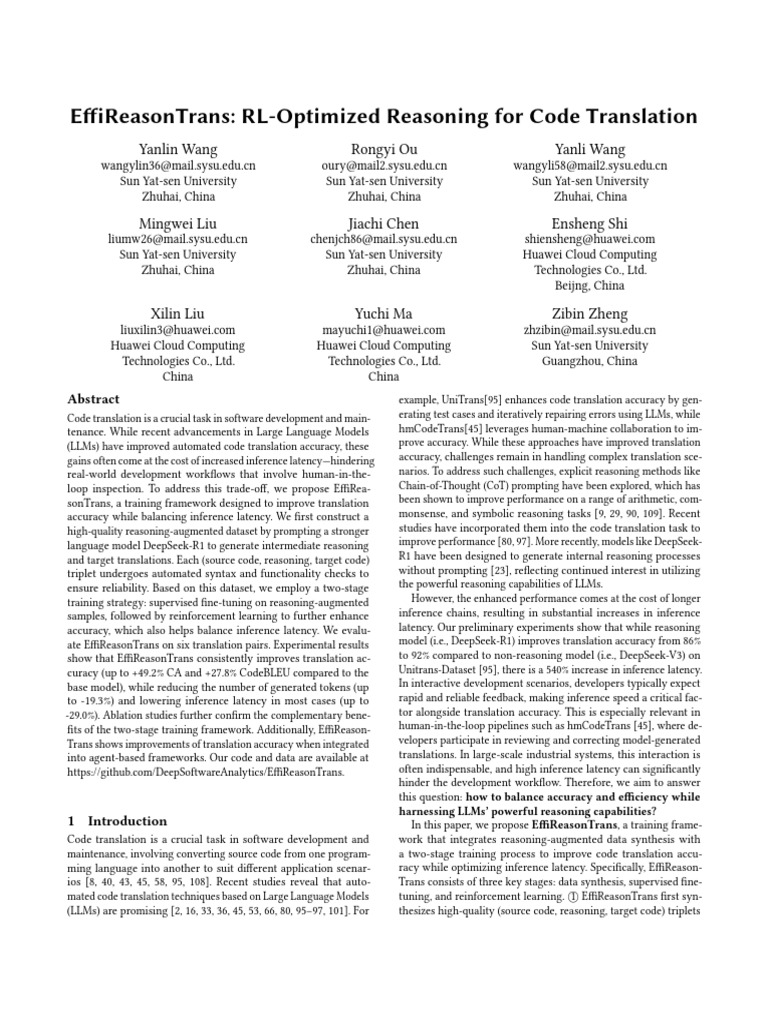 EffiReasonTrans: RL-Optimized Reasoning For Code Translation | PDF ...