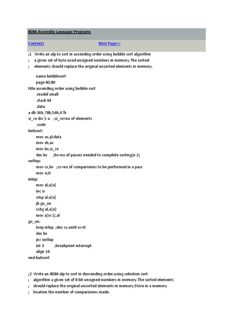 8086 Assembly Language Programs | PDF | Integer (Computer Science) | Areas Of Computer Science