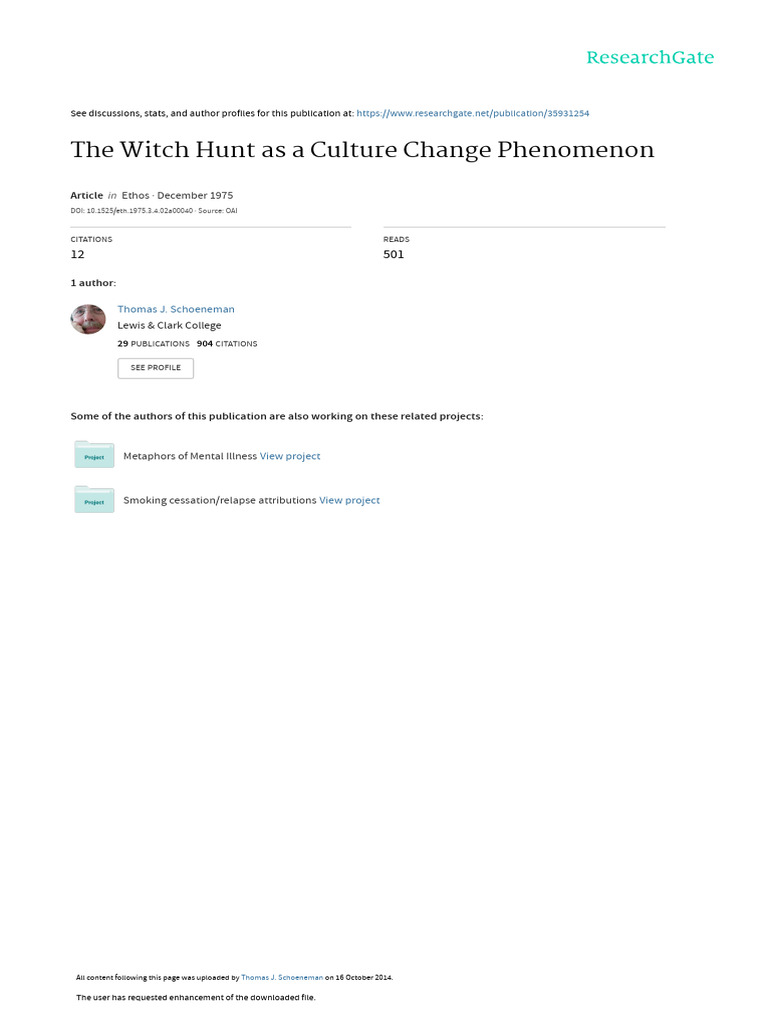 The Witch Hunt As A Culture Change Phenomenon | PDF