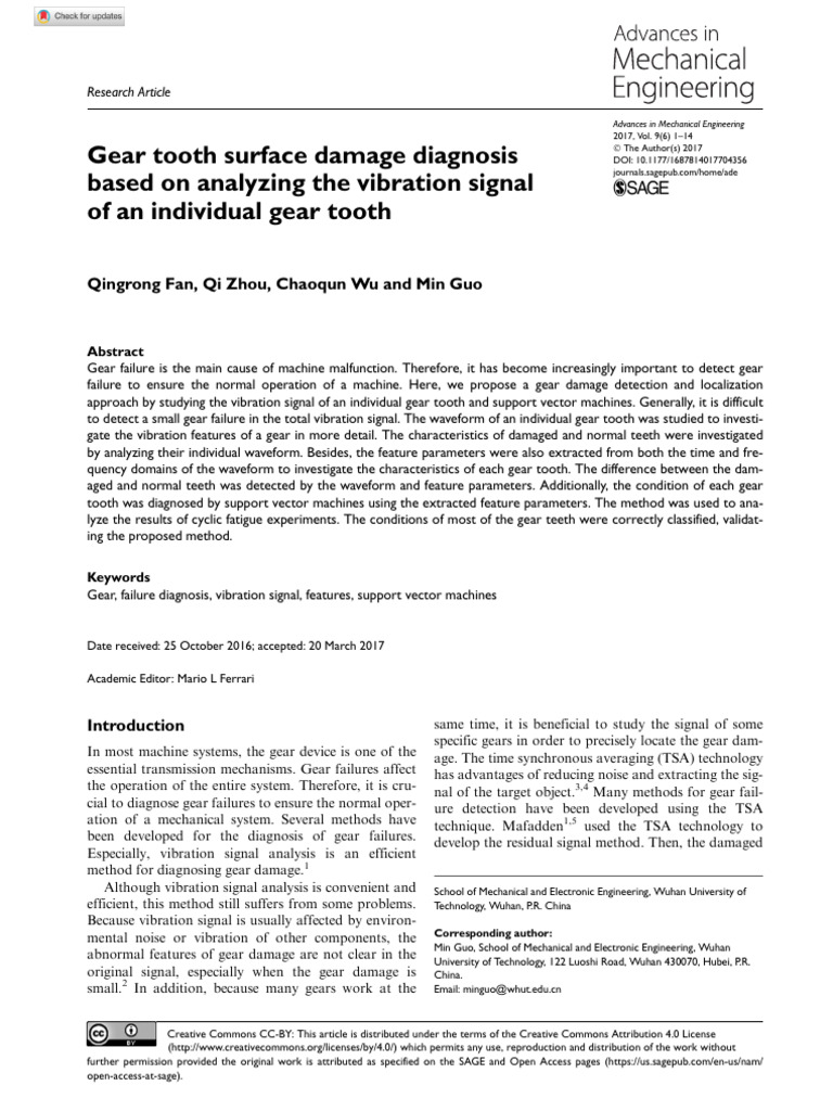 Fan Et Al 2017 Gear Tooth Surface Damage Diagnosis Based On Analyzing ...
