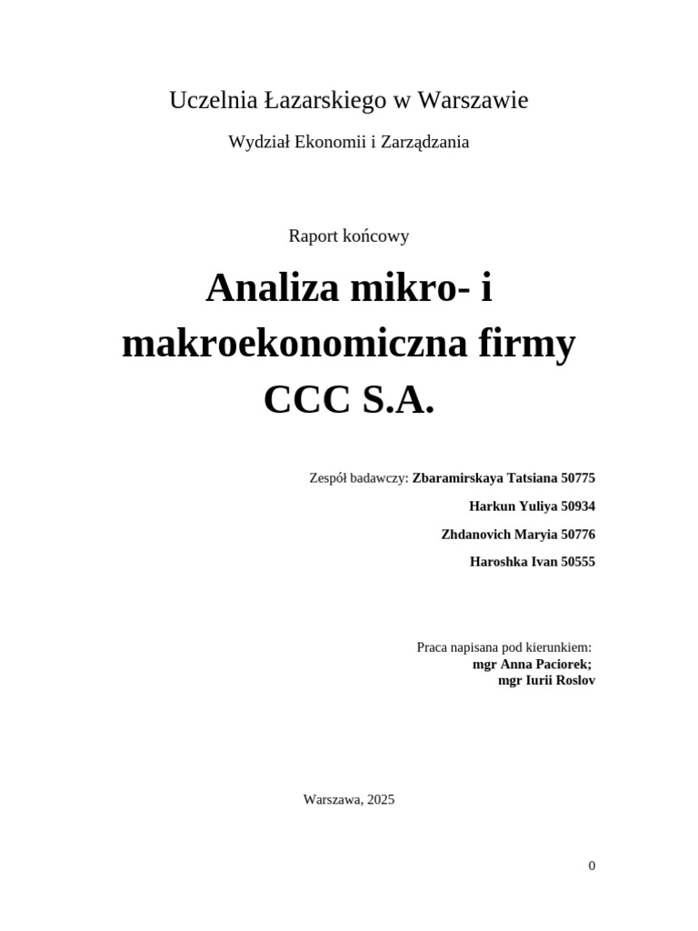 Raport Końcowy CCC Financial Report of Poland Shop | PDF