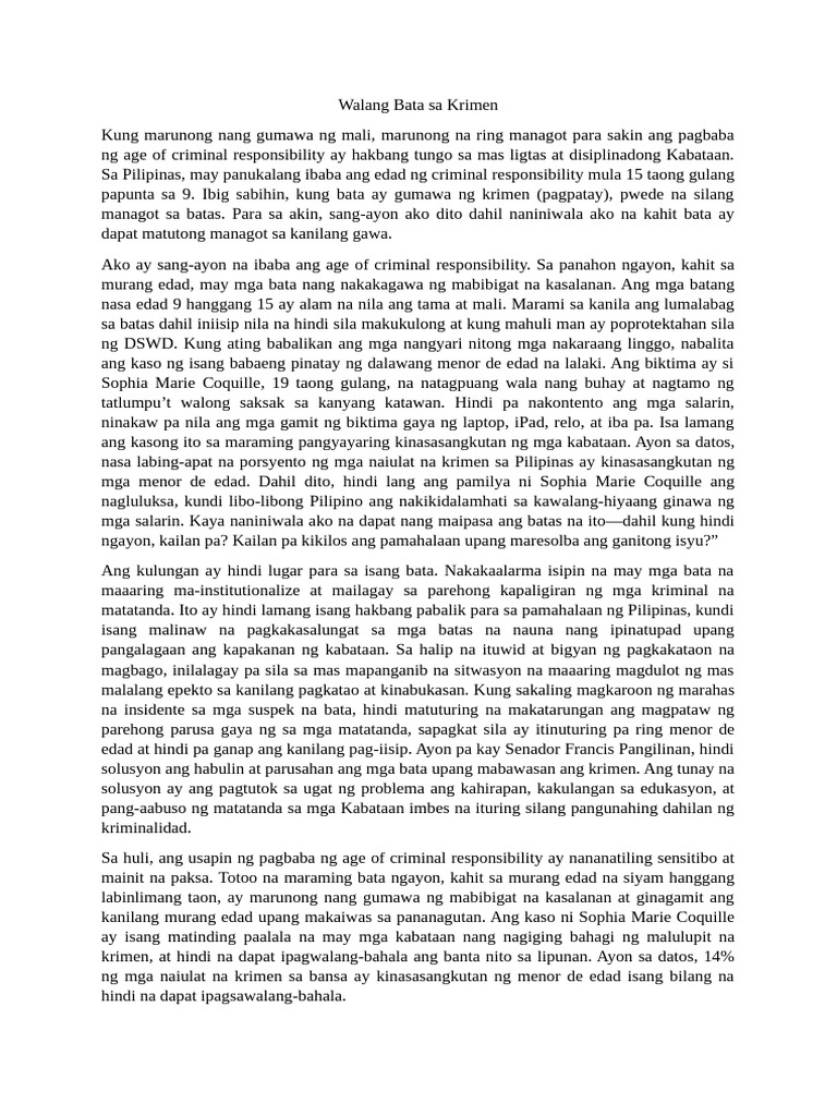 Walang Bata Sa Krimen | PDF