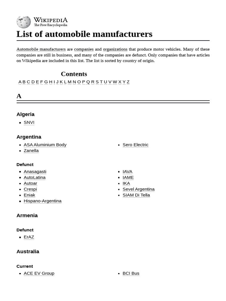 List of Automobile Manufacturers | PDF | Automotive Industry | Motor ...