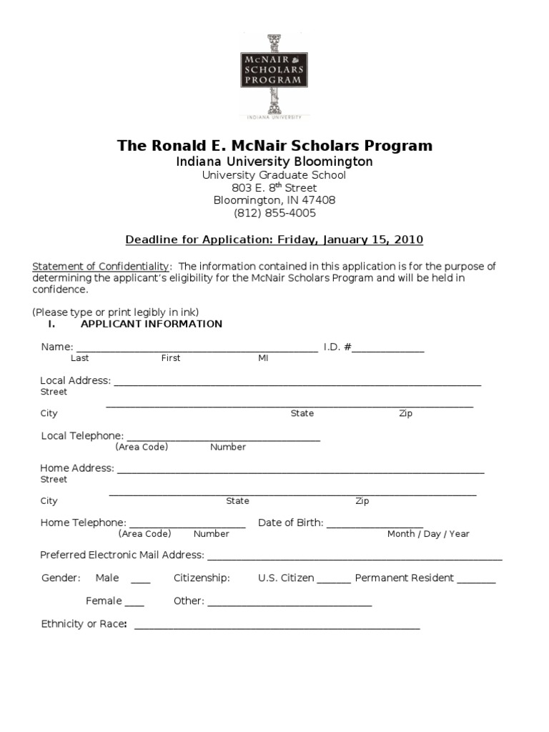 The Ronald E. Mcnair Scholars Program: Indiana University Bloomington ...