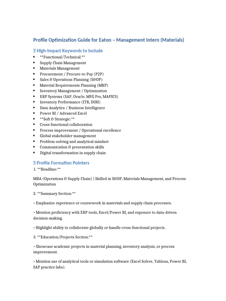 Eaton Management Intern Profile Guide | PDF