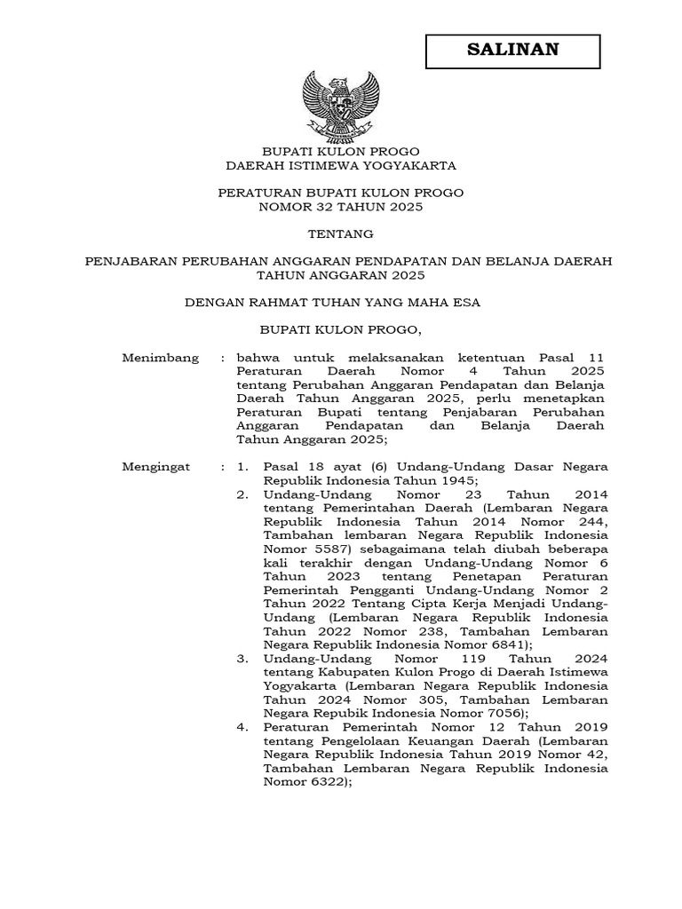 PB 32-2025 - Batang Tubuh Perbup P APBD 2025 | PDF