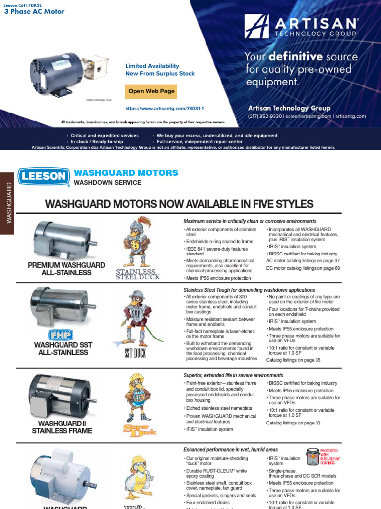Info Leeson Washguard 3phase TENV TEFC Datasheet | PDF | Mains ...