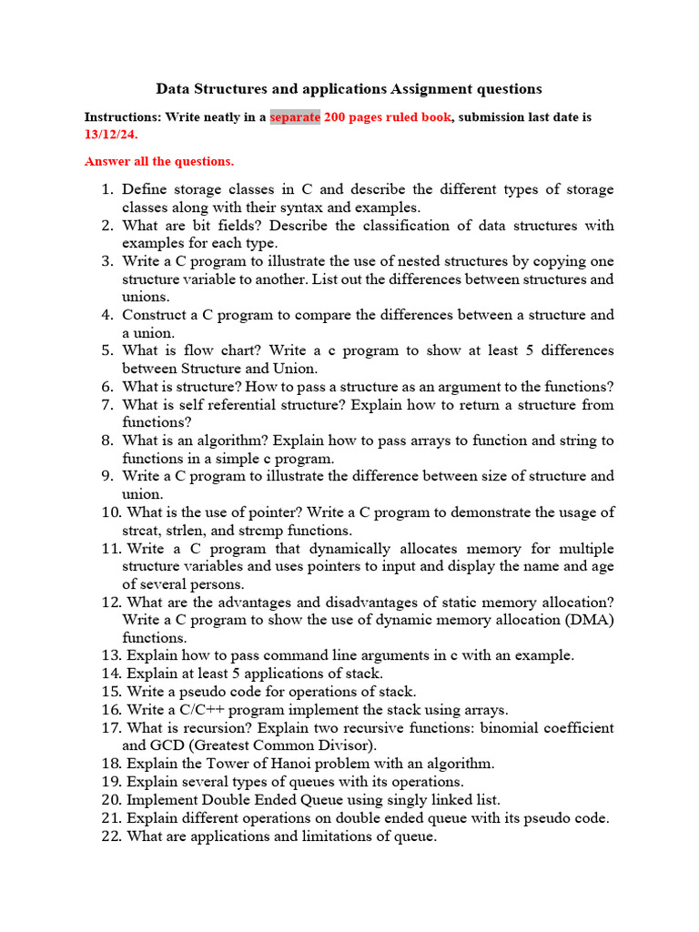 Data Structures C Programming Assignment | PDF | Computer Program | Programming
