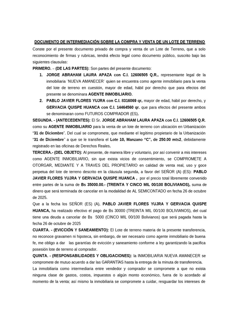 Documento de Intermediacion Modelo Con El 30% de Penalidad | PDF