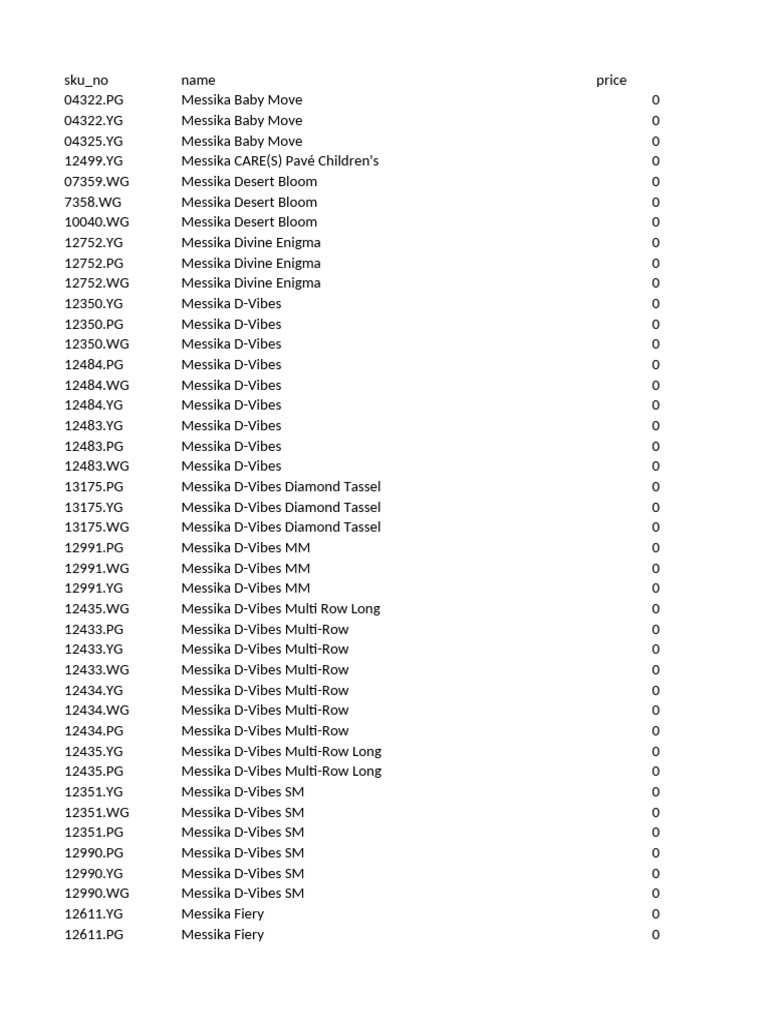 Messika Jewelry SKU List and Prices | PDF | Jewellery | Softlines (Retail)