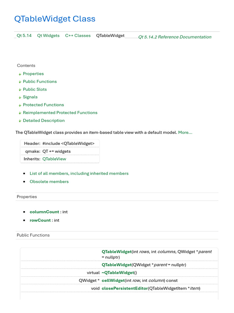 QTableWidget Class QT Widgets 5.14.2 | PDF | Pointer (Computer Programming) | Computer Programming