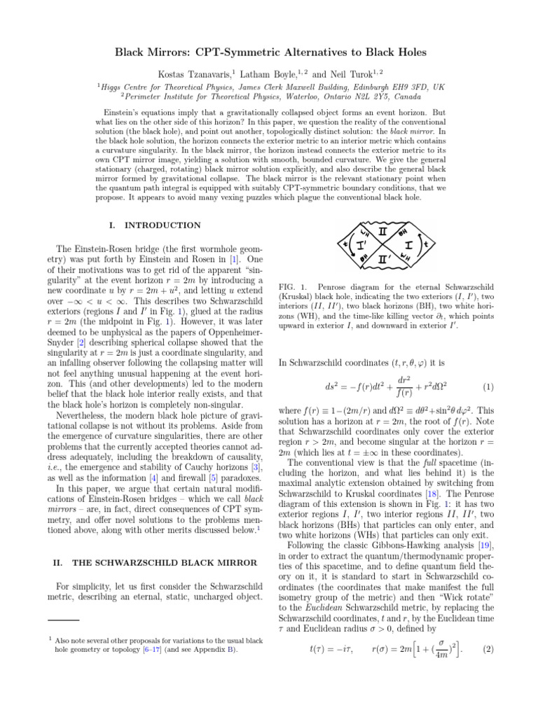 Black Mirrors - CPT-Symmetric Alternatives To Black Holes | PDF | Black ...