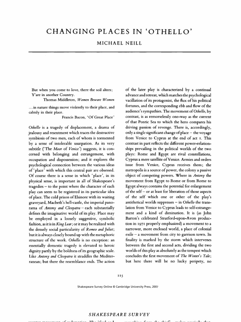 Othello's Displacement and Belonging | PDF | Iago | Othello
