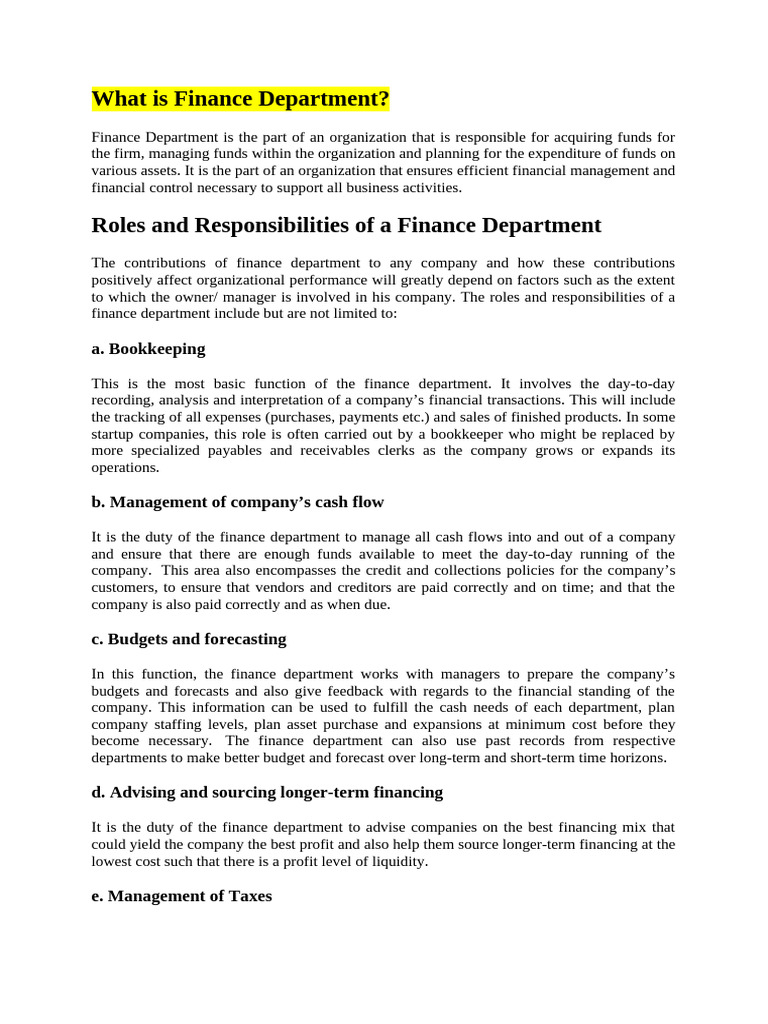Financial Department Responsibilities | PDF | Expense | Taxes