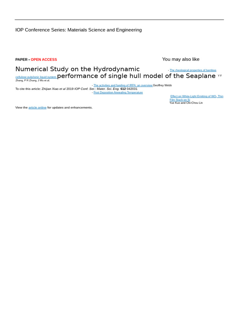 Hydrodynamic Study of Seaplane Hull Model | PDF | Lift (Force) | Drag ...