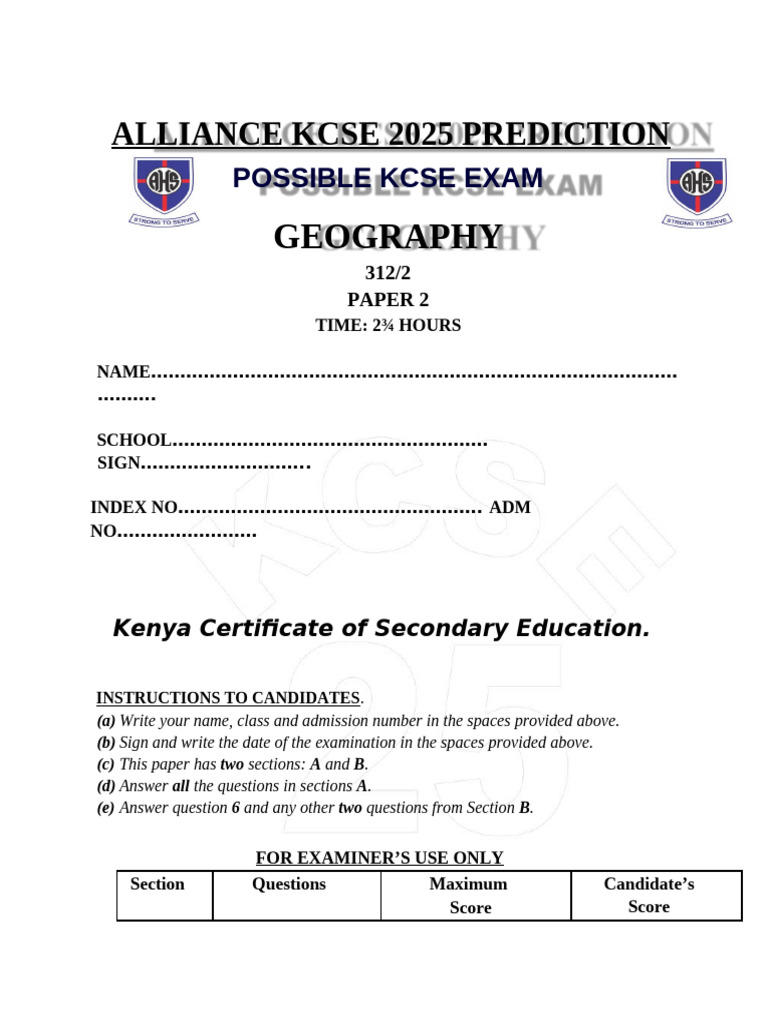 Alliance Kcse 2025 Prediction | PDF | Kenya | Economies