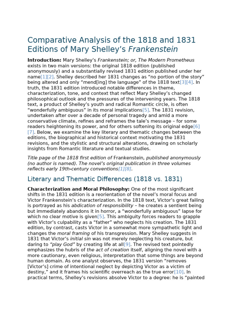 1818 vs 1831: Key Differences in Frankenstein | PDF | Frankenstein ...