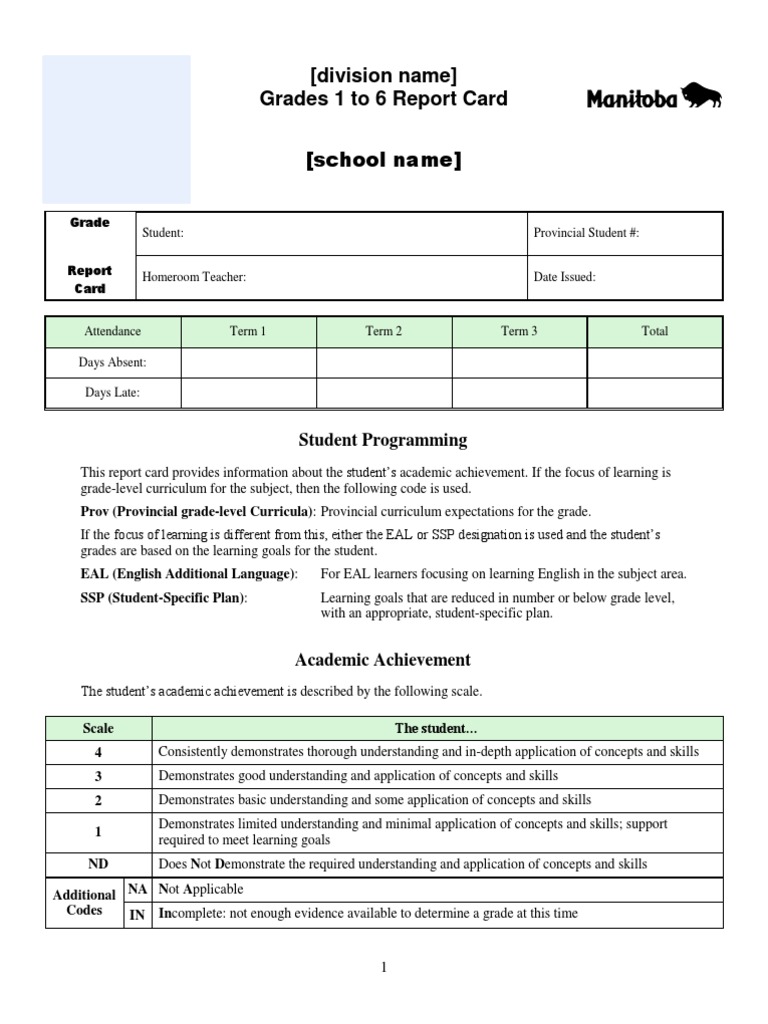 2013 Man. Report Card: Early Years | PDF | Homework | Sharing