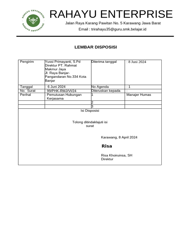 Lembar DISPOSISI | PDF