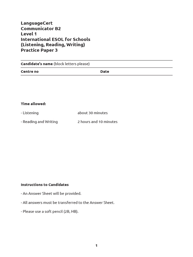 LANGUAGECERT ESOL For Schools B2 Practice Paper 3 Audioscript | PDF | Cereals | Whales