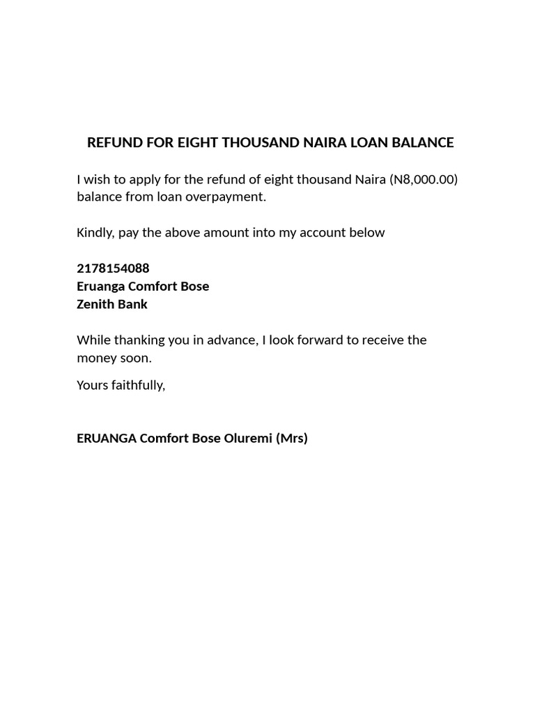 Refund For Eight Thousand Naira Loan Balance | PDF