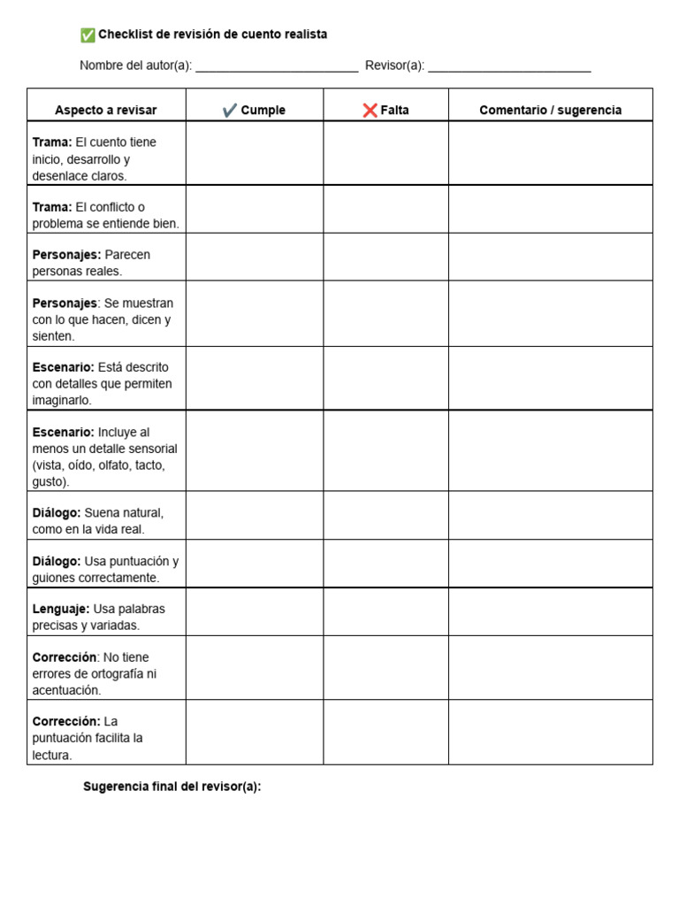 Checklist de Revisión de Cuento Realista | PDF