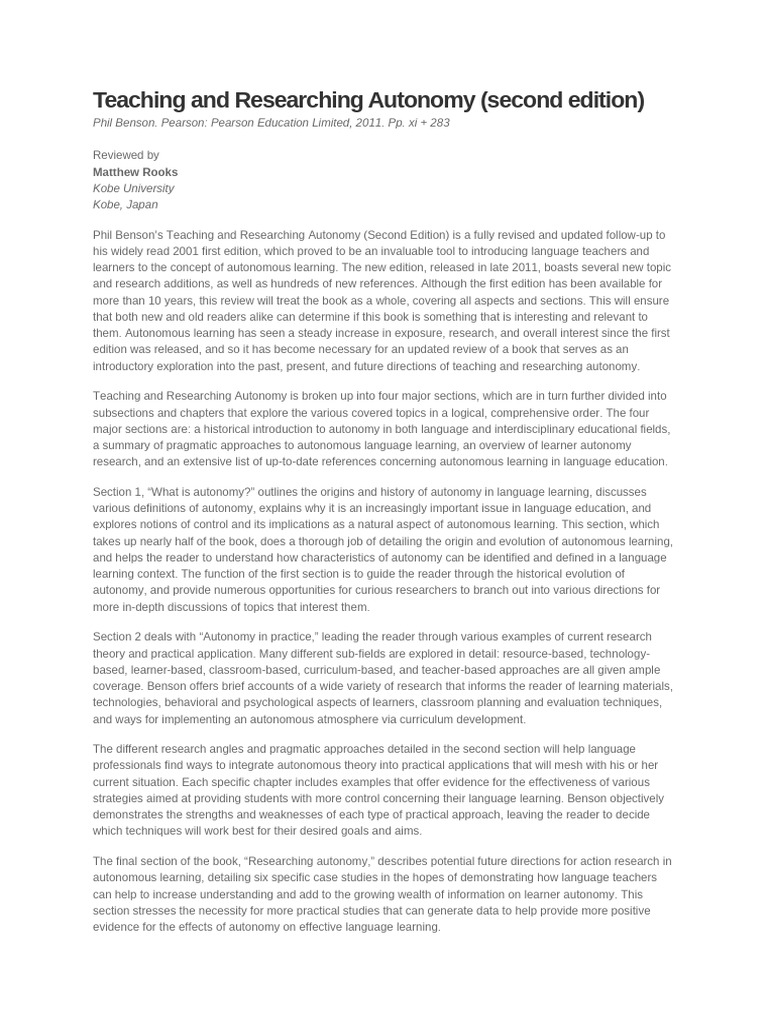 Teaching and Researching Autonomy Review | PDF | Learning | Autonomy