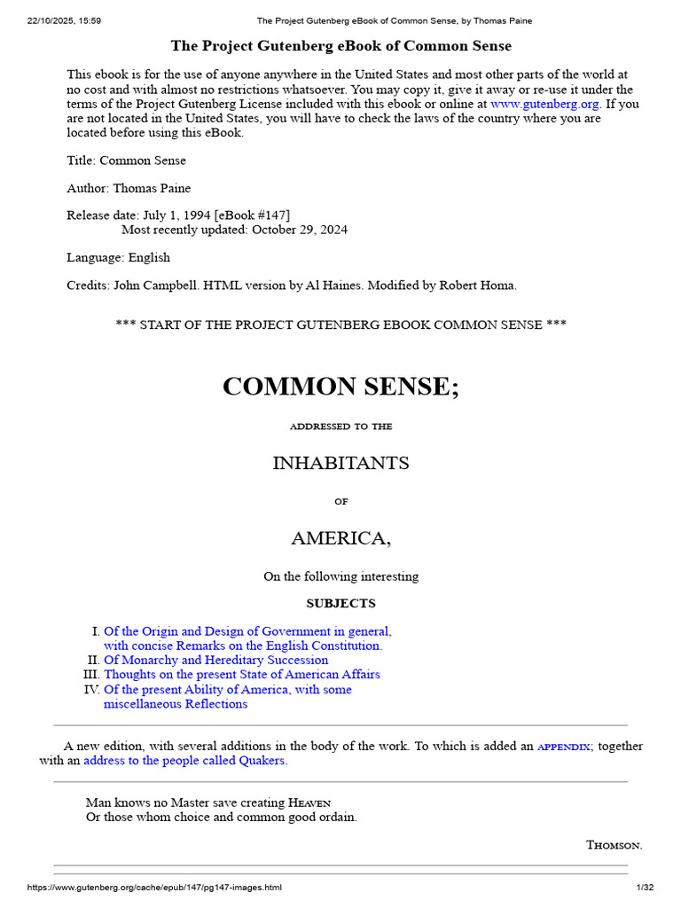 Common Sense by Thomas Paine eBook | PDF | Common Sense | Samuel