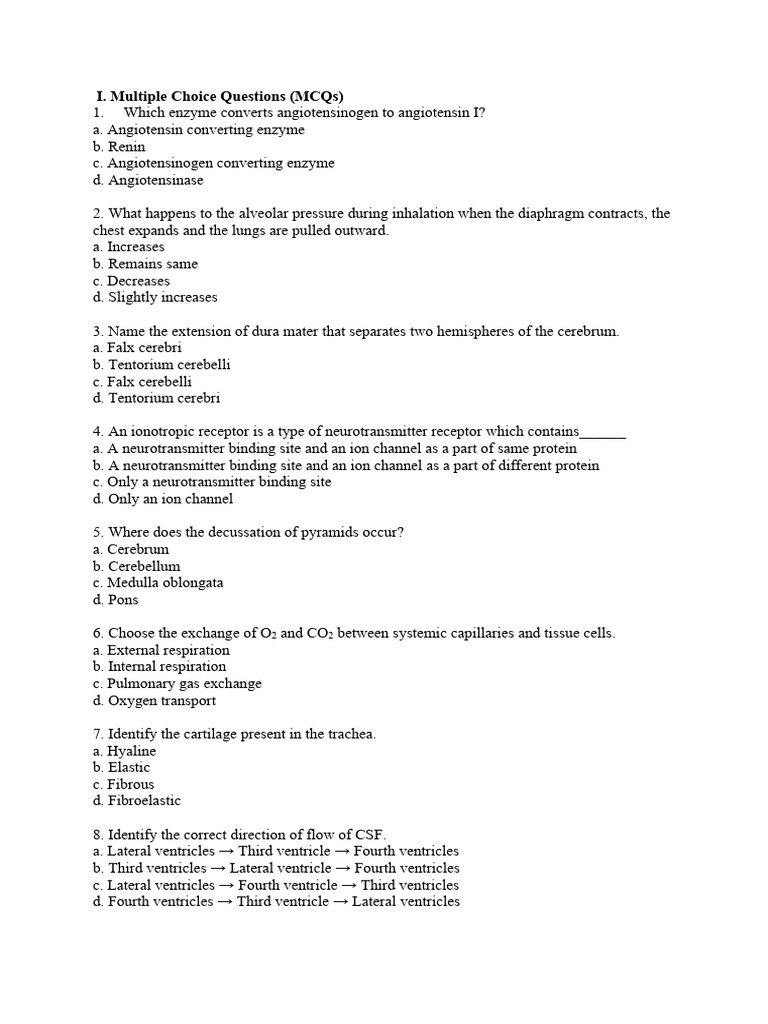 Medical MCQs on Anatomy and Physiology | PDF | Kidney | Angiotensin