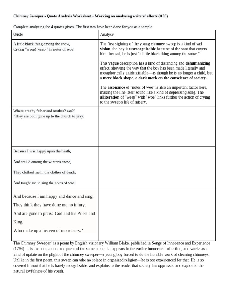 Chimney Sweeper Quote Analysis | PDF