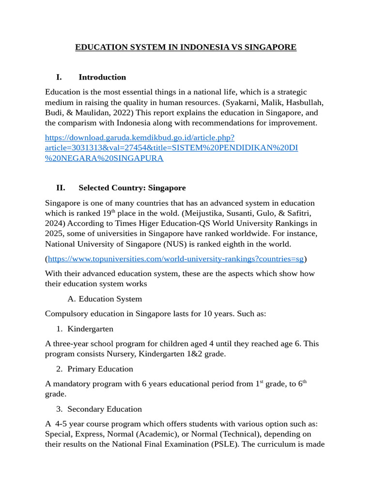 Indonesia vs Singapore Education Systems | PDF | Schools | Teachers